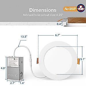 Amico 24 Pack 6 Inch 5CCT Ultra-Thin LED Recessed Ceiling Light with Junction Box, 1050LM Brightness, Dimmable Canless Wafer Downlight, 12W, ETL&FCC