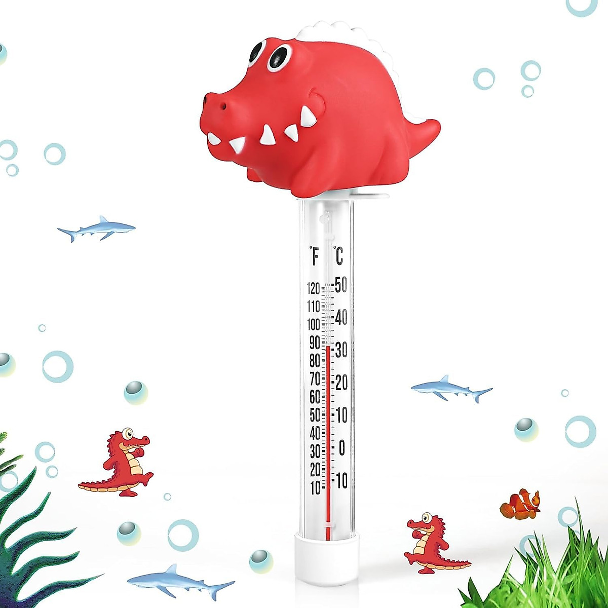 Floating Pool Thermometer, Large Display with String Easy to Read, Shatter Resistant, for Outdoor & Indoor Swimming Pools, Spas, Hot Tubs & Aquariums (Alligator)
