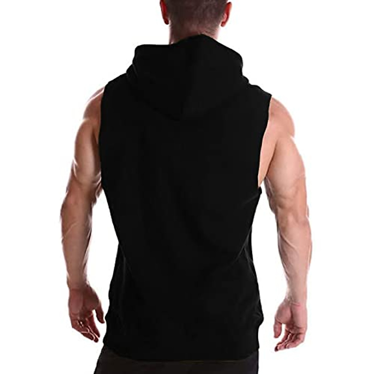 Maiyifu-GJ Men's Lace up Hooded Tank Top Sleeveless Gym Workout Hoodie T Shirt Bodybuilding Fitness Muscle Hoodies Vests (Black,X-Large)