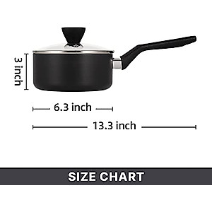 1.5 Quart Nonstick Sauce Pan Hard-Anodized Aluminum with Lid and Cool Touch Handles, Black