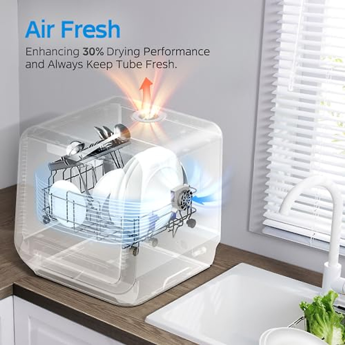 Midea MDC17P0ABB Portable Countertop Mini 5L Built-in Water Tank, No Hookup Needed, 6 Programs, 360° Dual Spray, 162℉ High-Temp& Air-Refresh Function, Dishwasher for Apartments& RVs, Black
