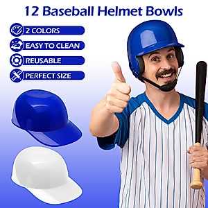 RONRONS 12 Pieces Baseball Helmet Ice Cream Bowls 8 oz Mini Baseball Cap Snack Bowls Plastic Sundae Bowl Kids Chip Cups for Party Dessert Supplies
