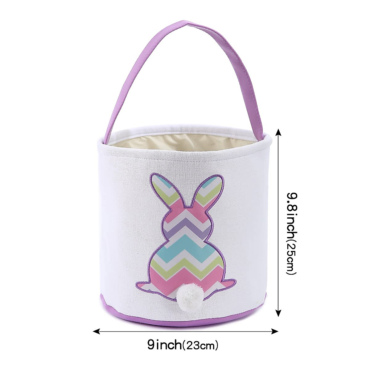 Cootato 2 Pack Easter Bunny Basket Bags for Kids, Stripe Rabbit Pattern Egg Basket Hunt Bags Personalized Canvas Cotton Bucket with Fluffy Tail for Easter Eggs, Candy, Gift (Multi-Stripe, Blue)