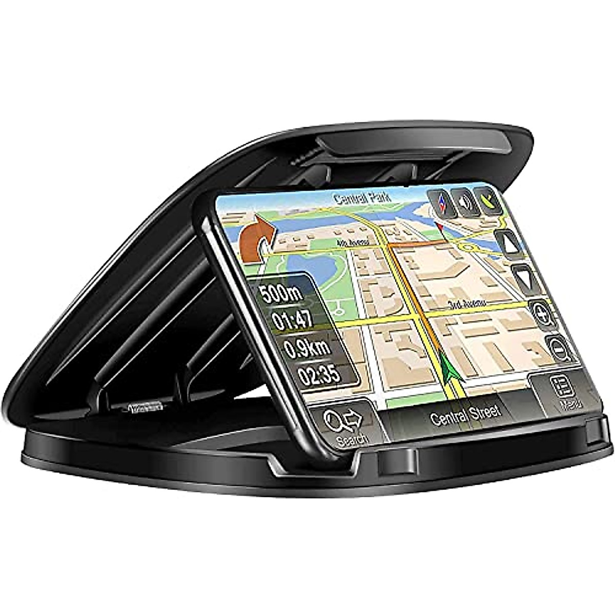 Car Phone Holder Mount, Dashboard Phone Holder for Car, Bosynoy Clamshell Cell Phone Holder Stand, Anti-Slip Silicone Pad Mat Vehicle GPS Mount Compatible with iPhone, Galaxy and All Smartphones-Black