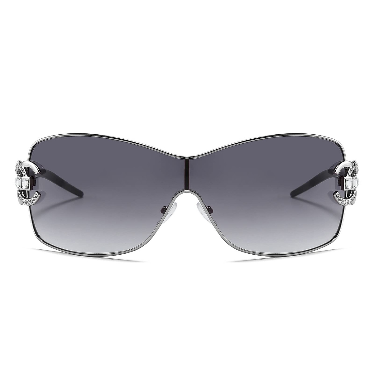 Alterancy Y2K Sunglasses for Women Men Fashion Wrap Around Sun Glasses Shield Rimless Gradient Lens Womens Eyewear Gray