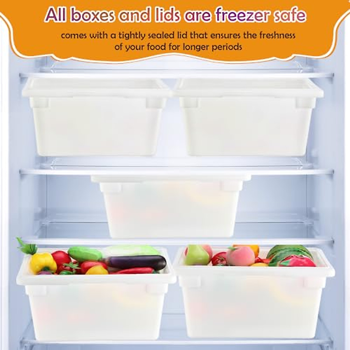 Barydat 2 Pack Food Storage Box Tote, Freezer and Dishwasher Safe Commercial Food Storage Containers Bins with Lids for Fruits Vegetables Grains Home Organization, White(5 Gallon)