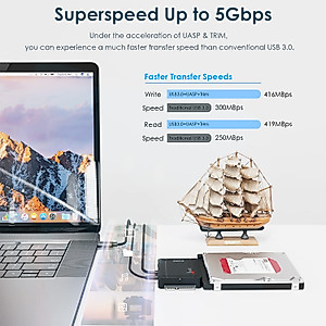 WAVLINK SATA III to USB Adapter Cable, USB C to Dual Bay SATA 3 Converter for 2.5"/3.5'' External Hard Drive HDD/SSD Connector with 2X USB Ports and 12V Power Adapter, Max 2x18 TB