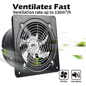 Nalle 8 inch Exhaust Fan 80W 500CFM Through-wall installation Ventilation Fan 110V Exhaust Smoke Fan Ventilation with Power Cord for Kitchen,Bathroom,laundry room,Toilets,Garage (Black