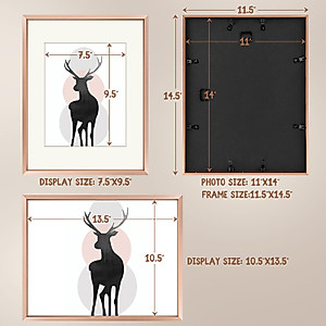 Space Art Deco, 11x14 Metal Aluminum Picture Frame Set of 3, Display Pictures 8x10 with Mat or 11 x 14 Without Mat, Wall Mounting Gallery Photo Frames, Rose Gold