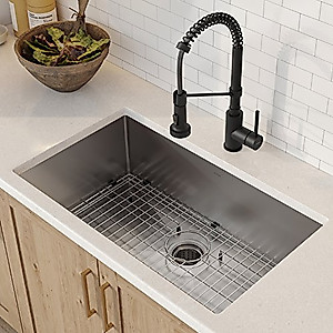 KRAUS 32-inch 16 Gauge Standart PRO Kitchen Sink Combo Set with Matte Black Bolden 18-inch Kitchen Faucet and Soap Dispenser, KHU100-32-1610-53MB