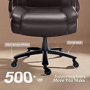 Waleaf Heavy Duty Office Chair 500lbs, Big and Tall Office Chair for Heavy People, Adjustable Ergonomic Lumbar Support Executive Office Chair with High Back with Quiet Rubber Wheels (Brown)