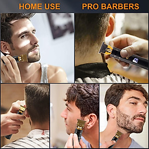 Hair Clippers for Men, Beard Trimmer Zero Gapped Cordless Hair Trimmer T-Blade Trimmer Mens Hair Clippers Shaver Edgers Clippers Grooming Kit with Guide Combs Gifts for Men (Gold)
