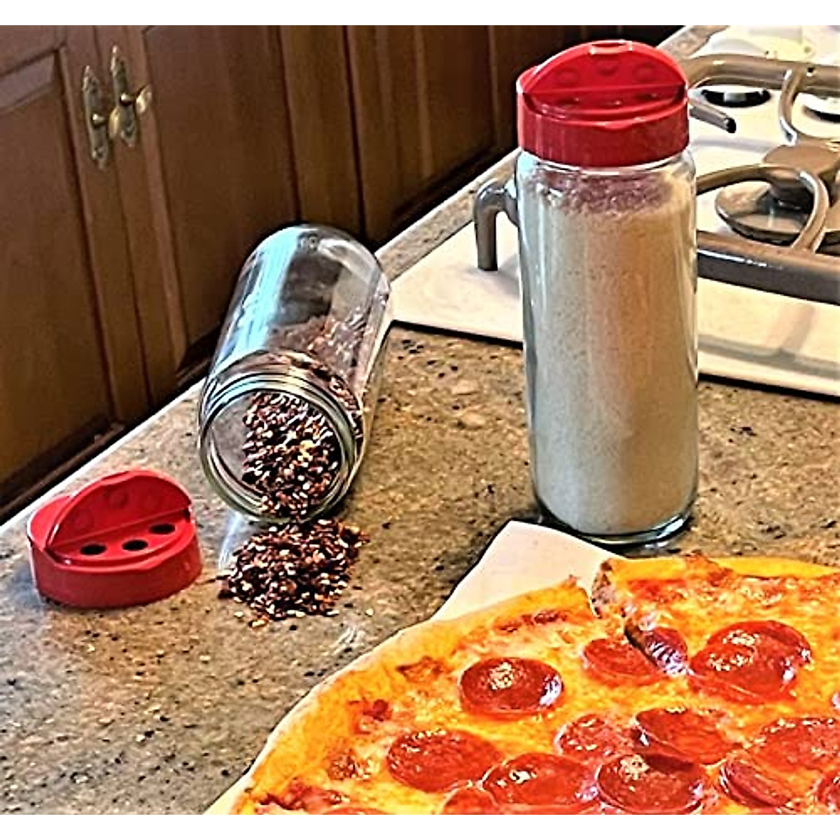 JARMING COLLECTIONS Glass Spice Jars with Shaker Lids - Spice Containers 16 oz Seasoning Shaker for Parmesan Cheese, Cinnamon Sugar Dispenser or as Salt Container with lid