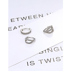 Ftovosyo 16G Conch Piercing Jewelry Surgical Steel Conch Hoop Earring Double Row Diamonds Helix Piercing Jewelry Conch Earrings for Women Lip Labret Rings Hoop Silver-tone