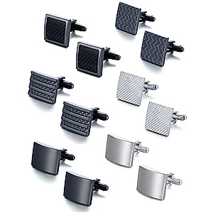 Ofeiyaa 6 Pairs Cufflinks Classic Striped Square Rectangle Cufflinks Set for Men