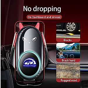 Peanutech Wireless Car Charger Mount Auto Clamping 15W Fast Charging Cute Demon Design for iPhone 14/14Pro/13/ 13Pro/12/12Pro/SE/11/11Pro/XSMax/XS/XR/X,Samsung S22/21/20/ 10/9/8/Note20/10/9 …