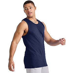 Hanes Men's Essentials Top Pack, Midweight Cotton Tanks, Sleeveless Shirts, 3-Pack, Athletic Navy