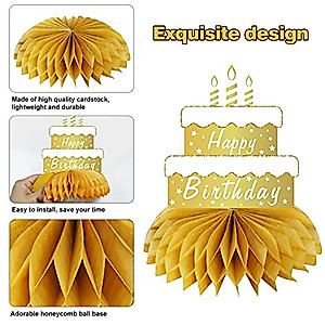 Gold White Happy Birthday Decorations Table Centerpieces for Women Men, 8Pcs White Gold Birthday Honeycomb Centerpieces Party Supplies, 10th 16th 21st 30th 40th 50th 60th Bday Table Toppers Sign Decor