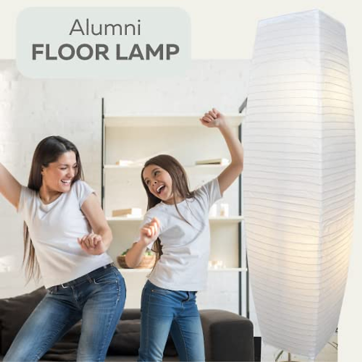 LIGHTACCENTS Alumni Paper Floor Lamps 2-Pack - Japanese Inspired Standing Lights with Chrome Base and Elegant White Paper Shade, Paper Lantern Lamp with Rice Paper Lamp Shade (Set of 2)