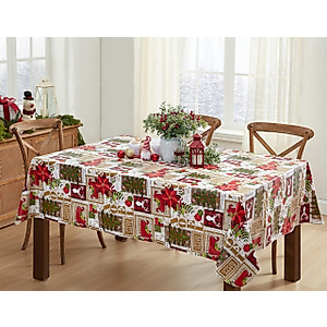 Newbridge Ivory Sleigh Bells Ring Country Rustic Vinyl Flannel Back Vinyl Christmas Tablecloth, Moose Antlers, Sleighs and Festive Xmas Wipe Clean Tablecloth, 60 Inch x 84 Inch Oblong/Rectangle