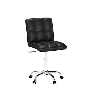 OUTMASTER 360° Office Desk Chair,PU Adjustable Rolling Task Chair with Backrest for Barber,Office,Home, Computer,360° Swivel,Armless (Black)