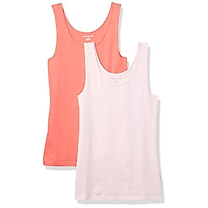 Amazon Essentials Women's Slim-Fit Tank, Pack of 2, Coral Pink/Pink, Small