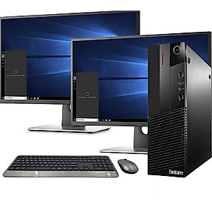 Lenovo Personal Computer Tower with Intel Core i5 Processor, 16GB Memory, 128GB M.2 SSD, 2TB Hard Drive, Dual 27-Inch FHD LED Monitors, Windows 10 Pro, 90-Day Warranty (Renewed)