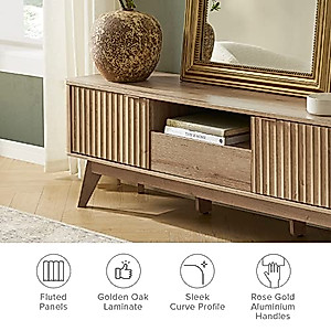 mopio Brooklyn Mid-Century Modern 57" TV Stand with Drawer, for TVs up to 59” Waveform Panel, Sleek Curved Profile with Adjustable Shelf and Sturdy Box Frame Leg (Golden Oak, 57")