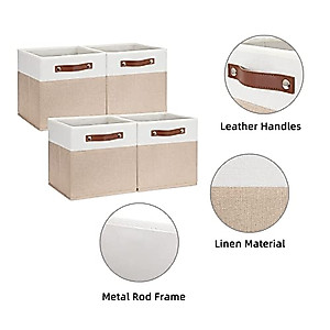 HNZIGE Foldable Storage Cubes Baskets for Organizing Set of 8, Fabric Cube Storage Bins 11 x11, Collapsible Storage Basket Bins Cube with Handles for Shelves Home Nursery(White Beige)