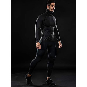 DRSKIN 2 Pack Men's MASK Turtleneck Compression Shirts Top Long Sleeve Thermal Sports Baselayer Running Athletic Workout (Turtleneck SB01 2P, L)