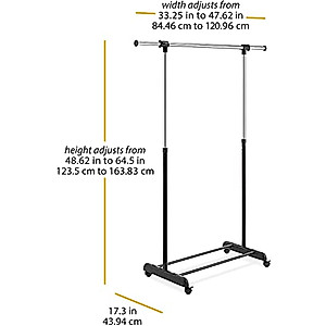 J&V TEXTILES Double Rod Clothing Garment Rack, Rolling Clothes Organizer on Wheels for Hanging Clothes