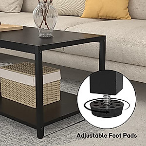 Homieasy Coffee Table, 43" Industrial Coffee Table for Living Room, Retro Central Table with Storage Shelf, Wooden Tabletop and Metal Frame Living Room Table, Cocktail Table Tea Table, Black