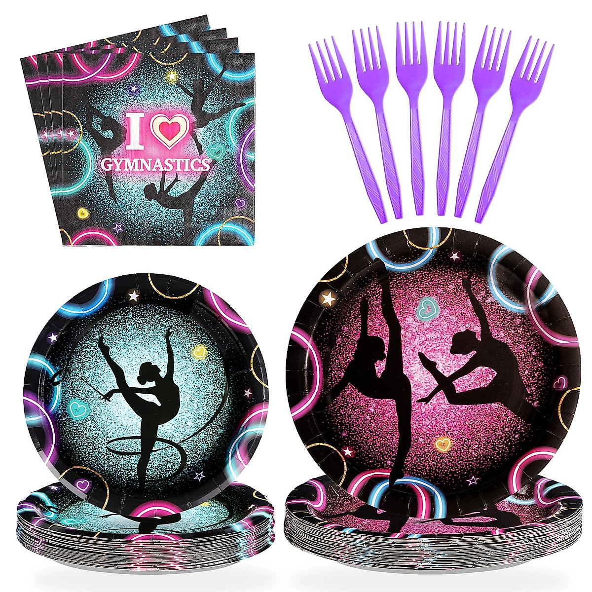 96Pcs Gymnastics Birthday Party Supplies Gymnastics Party Plates Disposable Paper Gymnastics Tableware Set for Girls Gymnastics Birthday Baby Shower Decorations, Serves 24