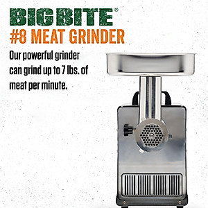 LEM Products BigBite #8 Meat Grinder and Grinder Foot Switch Bundle, 0.50 HP Stainless Steel Electric Meat Grinder Machine, Ideal for Regular Use