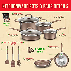 Pots and Pans Set – 14 Piece – Non-Stick Professional Home Kitchenware – Cooking Pots with Lids – Skillet Fry Pans – Suitable for Gas, Electric, Ceramic and Induction Counter Cooktops - Golden