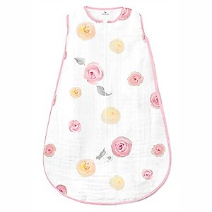 Amazing Baby Muslin Sleeping Sack, Watercolor Roses, Pink, Large, Wearable Blanket with 2-way Zipper (12-18 Months, fits up to 35 inches)