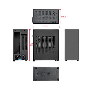 Aluminum Mini ITX Case with PCIe Riser, JOYJOM Mini PC Case, SFF Small Form Factor PC Case, TX Computer Gaming Case supports GPU Graphics Card (Black)