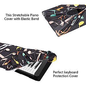 Piano Keyboard Cover,Stretchable Dust-proof Piano Cover with Adjustable Elastic Band for Electronic Keyboard,Digital Piano Keyboard Bags Cases Covers with Music Symbol Print, Suit for 61/88 Keys.
