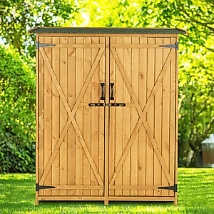 Pinikuyiro Outdoor Storage Cabinet, Wood Garden Shed, Outside Tool Shed, Vertical Organizer Cabinet with Double Lockable Doors for Outside, Garden and Yard