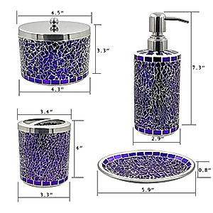 LushAccents Bathroom Accessories Set, 5-Piece Decorative Glass Bathroom Accessories Set, Soap Dispenser, Soap Tray, Vanity Tray, Jar, Toothbrush Holder, Elegant Lavender Mosaic Glass