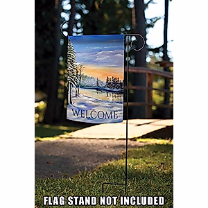Toland Home Garden 12x18 Inch Double Sided Garden Flag Winter Flag, Winter River Welcome Winter Garden Flag House Flag For Outdoor Yard Decoration
