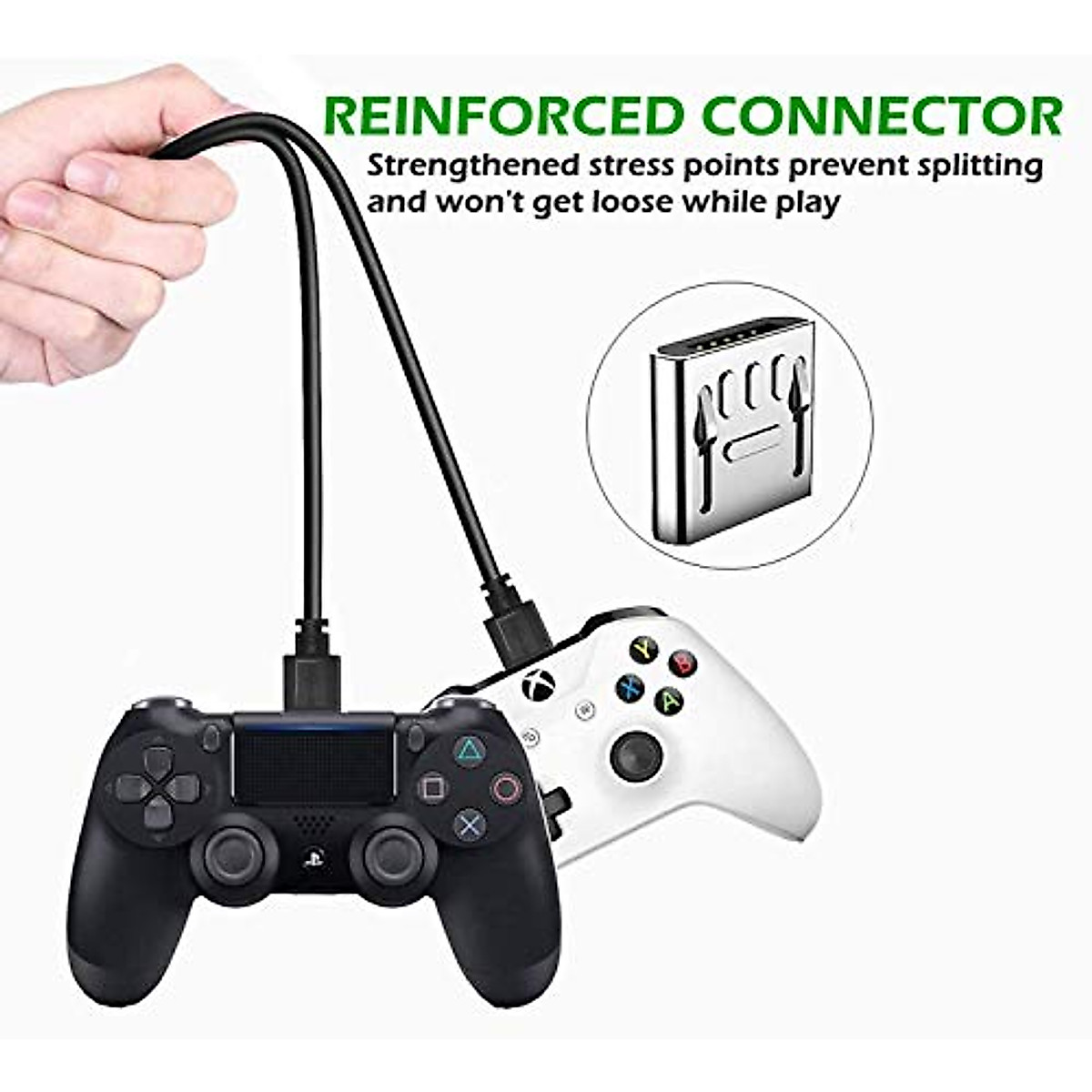 2 Pack 10ft PS4 Controller Charging Cable, Play and Charger Data Sync Cord for Sony Playstation 4/ PS4 Pro/ PS4 Slim/ PS4 Controllers, Microsoft Xbox One X/One S/One Elite/One Controllers (Black)