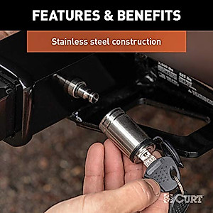 CURT 23516 Stainless Steel Trailer Hitch Lock, 5/8-Inch Pin Diameter, Fits 2-Inch Receiver