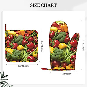 Fruit and Vegetable Silicone Oven Mitts Pot Holder Sets 2pcs Cute Design Washable Non Slip Kitchen Heat Resistant Mat Women's Cooking Gloves for Baking and BBQ Wear