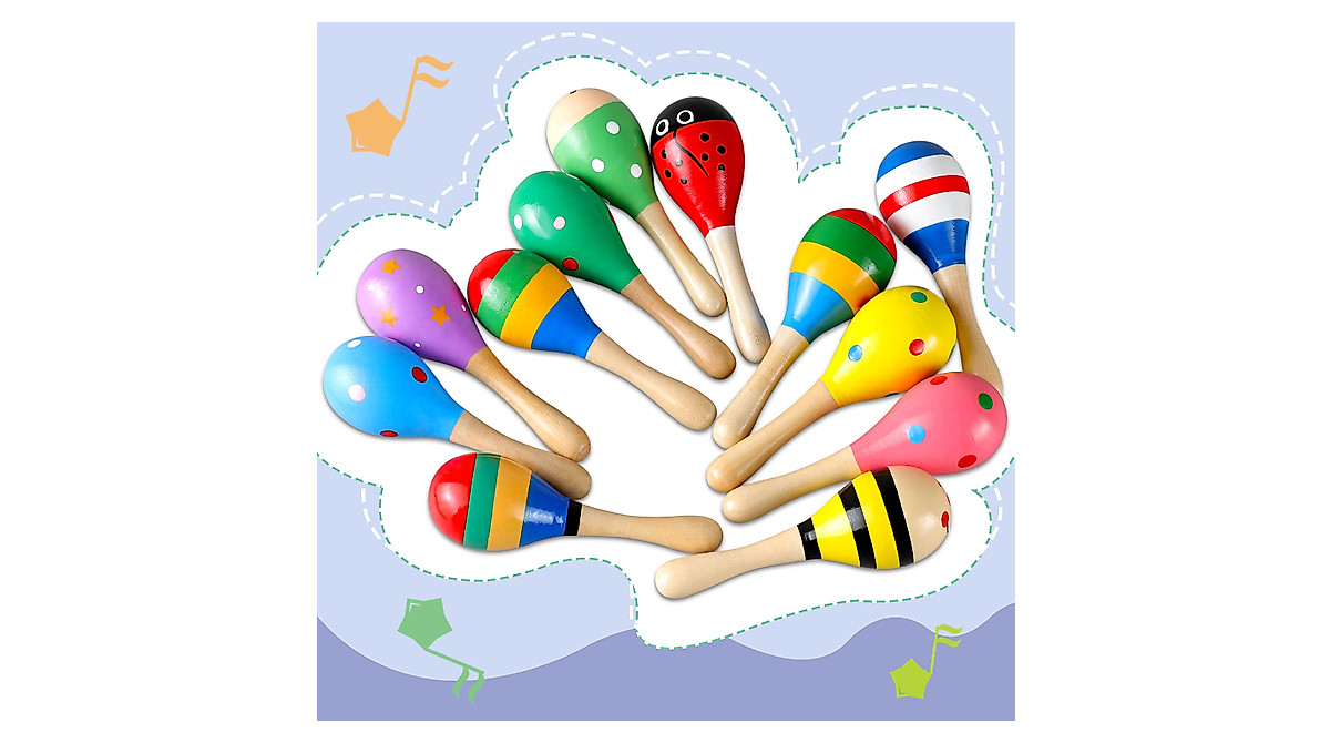 LOOIKOOS 12 PCS Mini Wood Festival Maracas for Kids Toys, Wooden ...