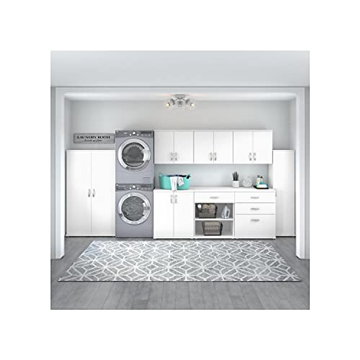 Bush Business Furniture Universal Laundry Room Storage Cabinet with Doors and Shelves in White