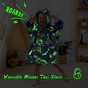KIVEE Cute Wearable Blanket Hoodie Kids Toddlers Dinosaur Sweatshirt Blanket with Giant Pocket Glow in the Dark Dino Hooded Blanket Girl Boy Birthday Dinosaur Gifts