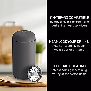 Fellow 12 oz Carter Move Travel Mug - Vacuum-Insulated Stainless Steel Travel Coffee Mug - Coffee Tumbler with Ceramic Interior and Splash Guard - Slate Grey