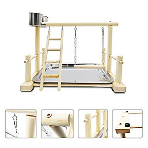 Bird Perch Parrot playstand Wood Perch Gym Cockatiel Swing Ladder with Feeder Cups Toys 14.1in×9.8in×9in