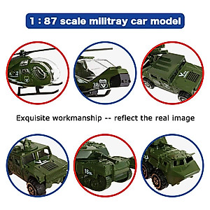 JQGT Diecast Military Vehicles Army Toy 6 in 1 Assorted Metal Model Cars Fighter Tank Attack Helicopter Panzer Playset for Kids Toddlers